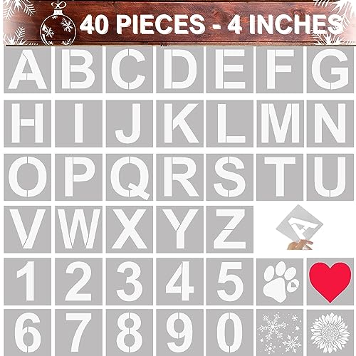 4 Inch Letter Stencils and Number Stencils for Painting - 40 Pcs Alphabet Stencils for Crafts Reusable –Large Stencil Letters for Wood, Walls, Fabric, Rock, Chalkboard, Signage DIY School Art Projects