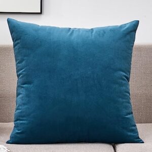 Junfawn Decorative Throw Pillow Covers 18x18 Set of 4 for Sofa and Couch, Soft Square Velvet Cushion Covers Cases for Living Room Bed Decor, Navy/Orange