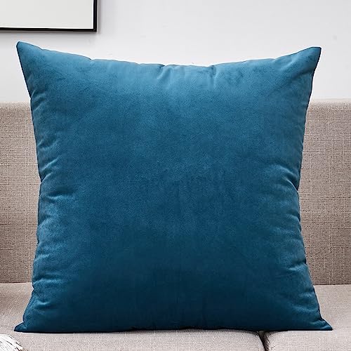 Junfawn Decorative Throw Pillow Covers 18x18 Set of 4 for Sofa and Couch, Soft Square Velvet Cushion Covers Cases for Living Room Bed Decor, Navy/Orange