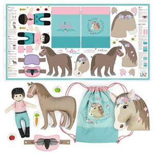 kullaloo sewing kit for kids beginners - diy craft for girls & boys - cut & sew fabric panel with horses motifs (horse love)