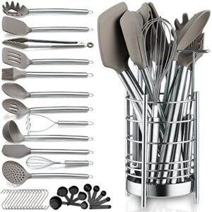 berglander kitchen utensils set 38 pieces non-stick silicone cooking utensils set, kitchen tools set, spoon spatula set with sturdy stainless steel utensil holder, dishwasher safe