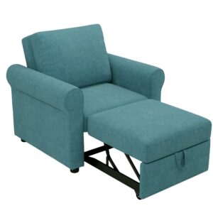 gia 3 in 1 convertible sleeper sofa bed,single lounge chair with adjsutable backrest for adults, set of 1, teal