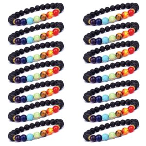 svovin 14 pcs lava rock 7 chakra energy oil diffuser bracelet set for women men unisex elastic 8mm stone yoga beaded bracelets jewelry with lucky healing