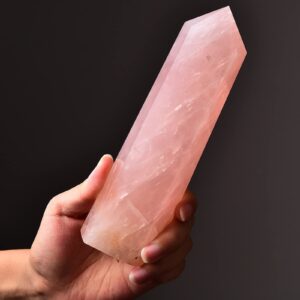 amoystone rose quartz obelisk tower large healing crystal wand point 6 faceted reiki chakra meditation therapy pink 1.1-1.7 lbs