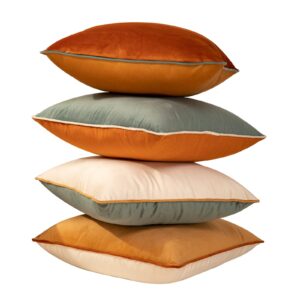 plaid pillow covers 18x18 inch set of 4 soft velvet decorative throw pillow covers square cushion case solid cushion covers modern double-colored pillowcases for home couch decoration orange/teal