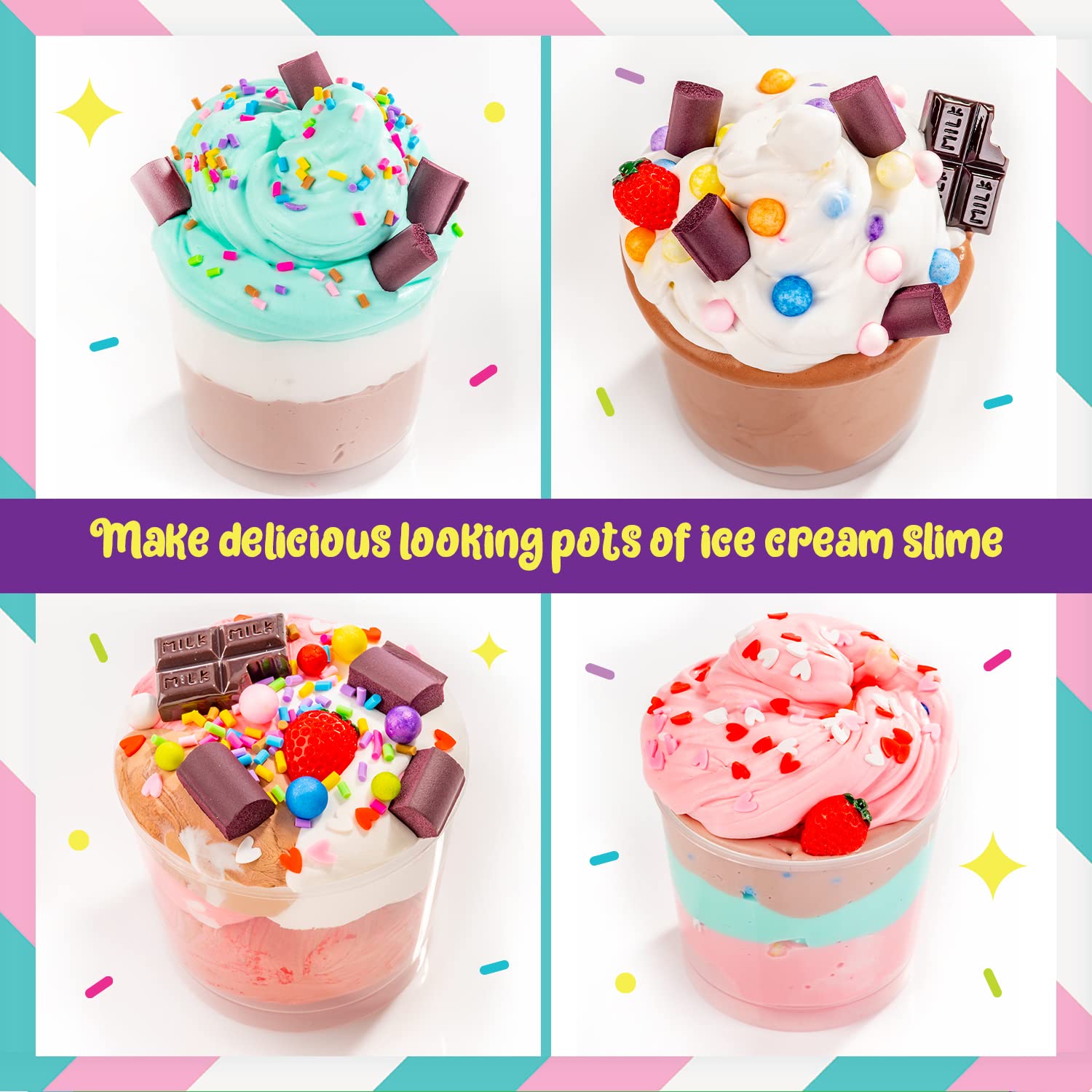 Original Stationery Ice Cream Slime Kit Playshop to Make Fun Pink & Sweet Slime Ice Cream/ Waffle Toys, Great Gift Idea