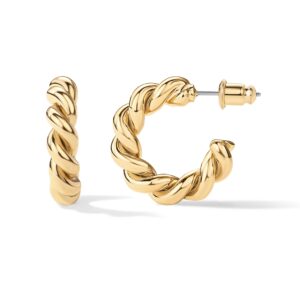 PAVOI 14K Gold Plated Twisted Rope Round Hoop Earrings in Rose Gold, White Gold and Yellow Gold (16.00, Yellow Gold)