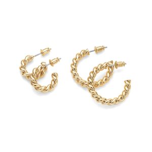 PAVOI 14K Gold Plated Twisted Rope Round Hoop Earrings in Rose Gold, White Gold and Yellow Gold (16.00, Yellow Gold)