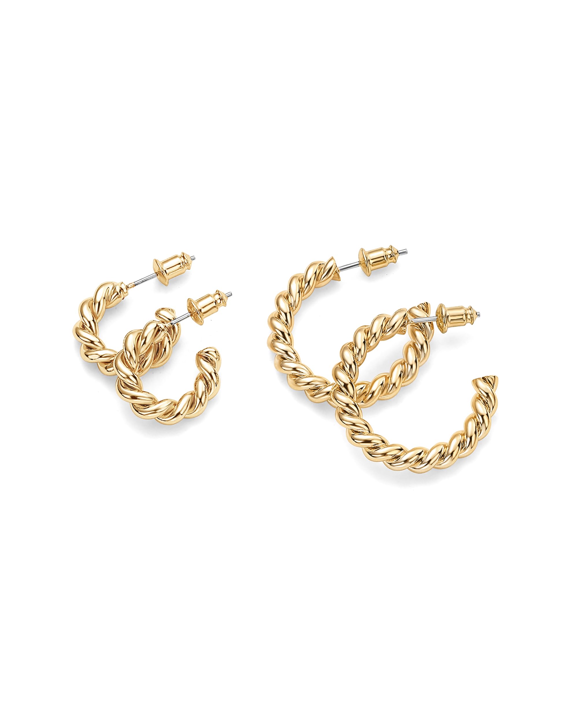 PAVOI 14K Gold Plated Twisted Rope Round Hoop Earrings in Rose Gold, White Gold and Yellow Gold (16.00, Yellow Gold)