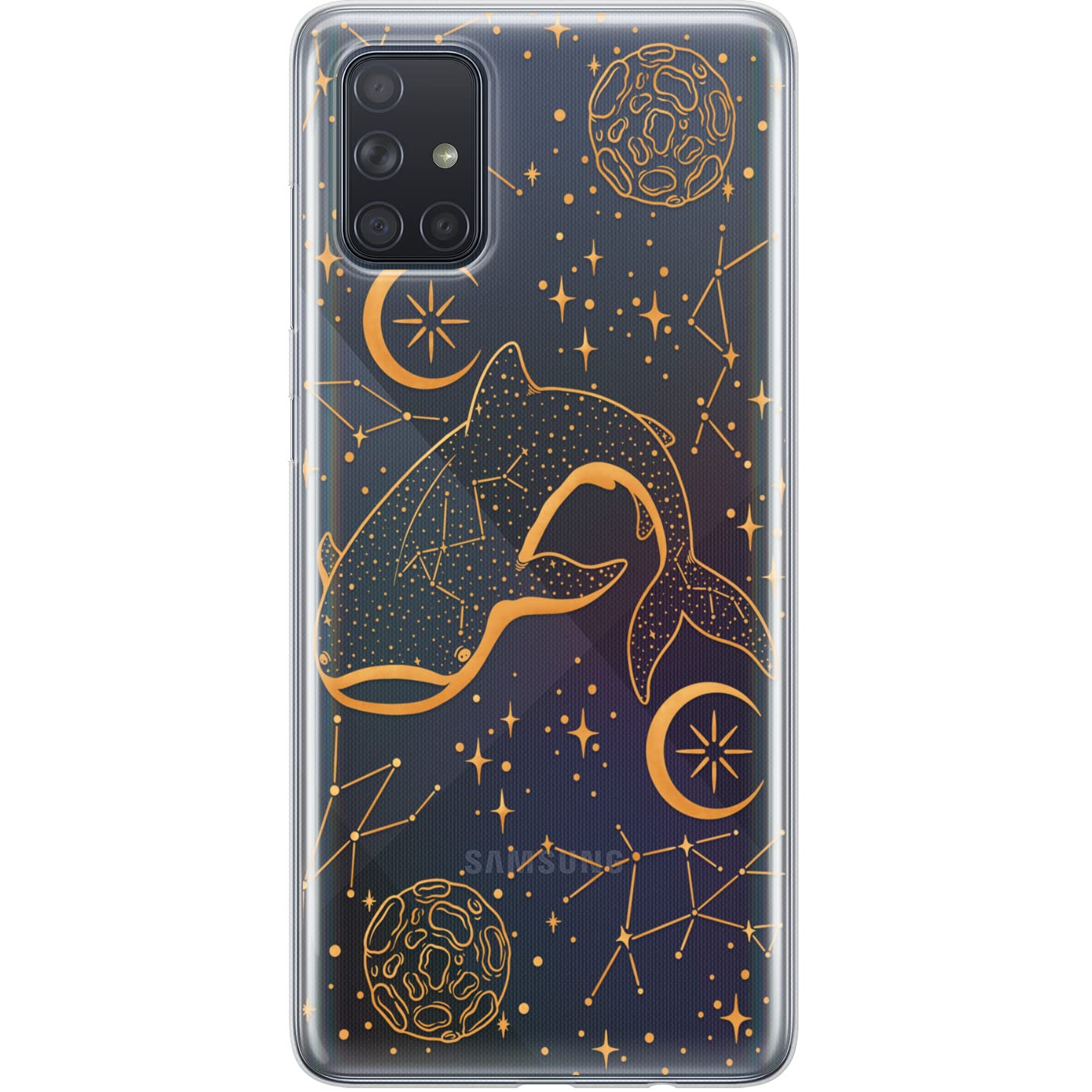 TPU Phone Case Compatible with Samsung A72 A71 5G A70 A51 A50 A32 A21 A11 A12 A13 A14 A01 Clear Lightweight Print Flexible Whale Shark Space Silicone Durable Constellations Stars Shockproof