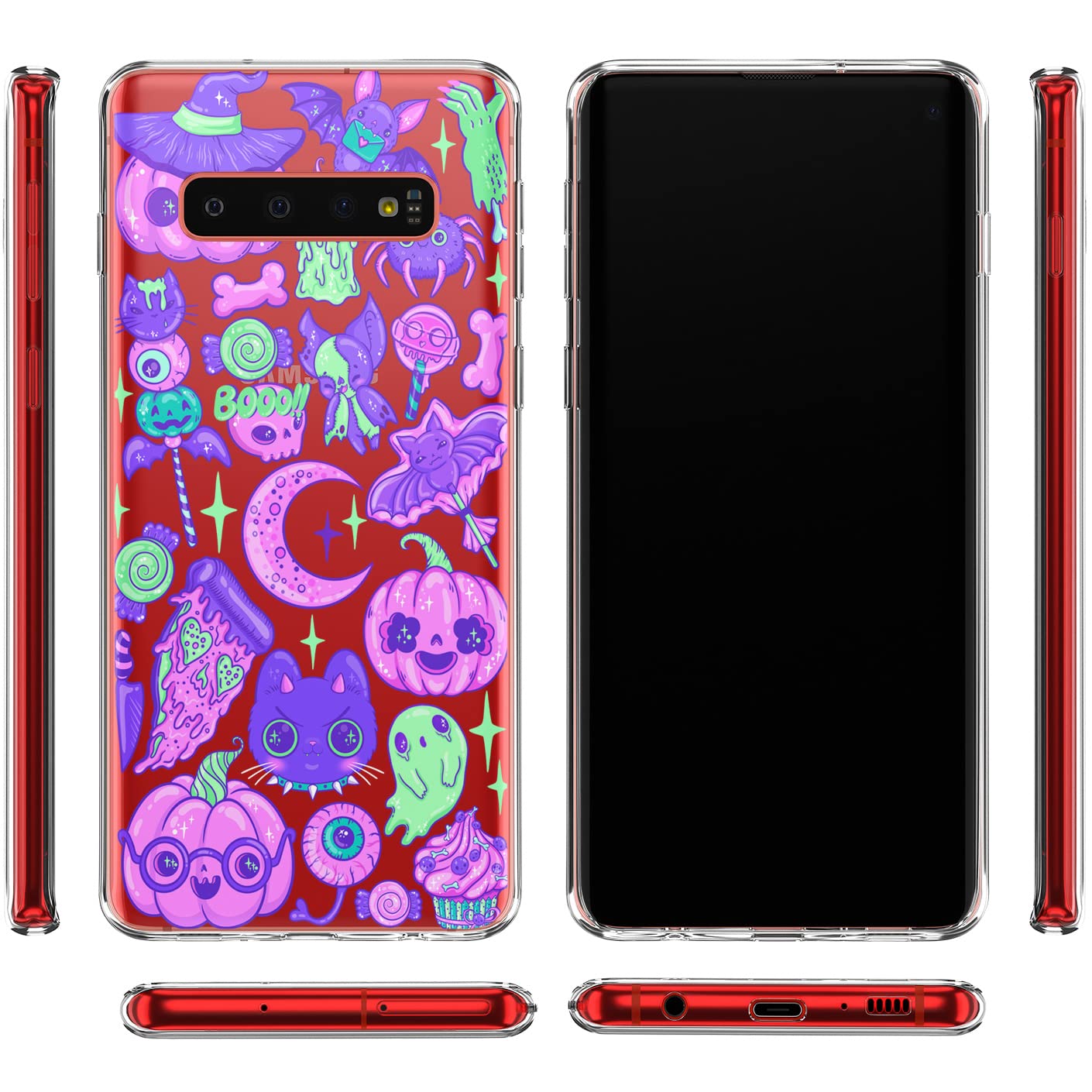 TPU Phone Case Compatible with Samsung A72 A71 5G A70 A51 A50 A32 A21 A11 A12 A13 A14 A01 Ghost Print Lightweight Soft Cat Spooky Cover Bats Flexible Pizza Silicone Purple Pumpkins Shockproof