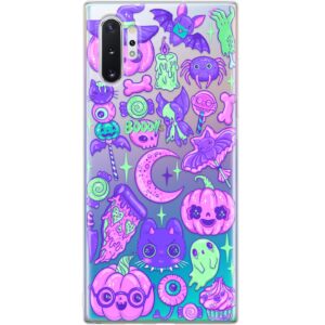 TPU Phone Case Compatible with Samsung A72 A71 5G A70 A51 A50 A32 A21 A11 A12 A13 A14 A01 Ghost Print Lightweight Soft Cat Spooky Cover Bats Flexible Pizza Silicone Purple Pumpkins Shockproof