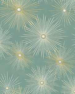 nextwall starburst geo mid century peel and stick wallpaper (teal & metallic gold)