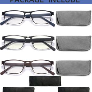 3-Pack Reading Glasses for Men Blue Light Blocking Trendy Metal Frame Computer Readers Antieye Strain/glare Uv Ray Filter Eyeglasses(+2.0 magnification Strength)