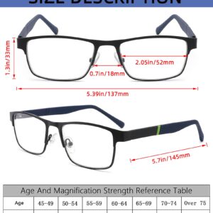 3-Pack Reading Glasses for Men Blue Light Blocking Trendy Metal Frame Computer Readers Antieye Strain/glare Uv Ray Filter Eyeglasses(+2.0 magnification Strength)