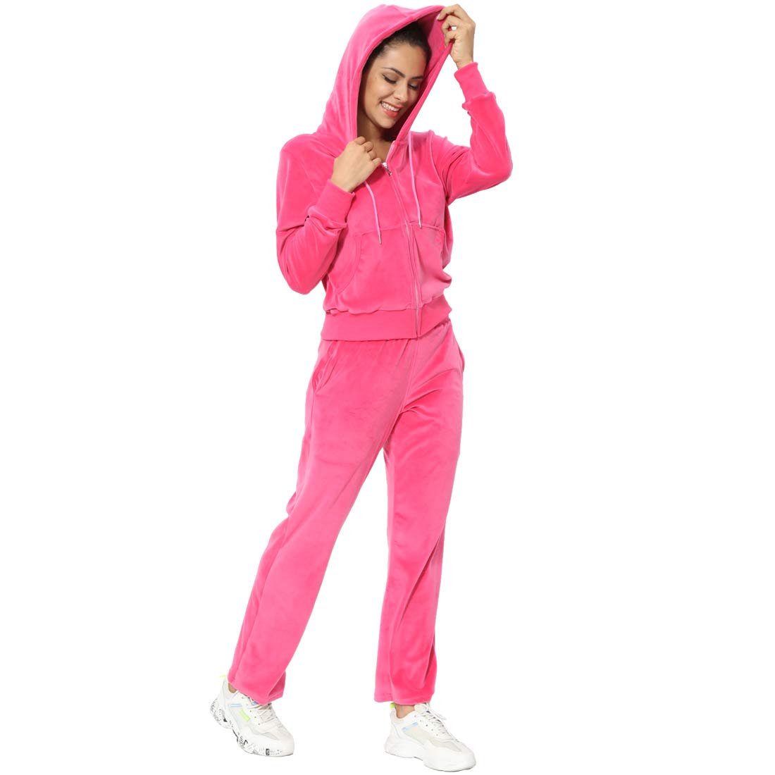 MINANUO Cute 90s Girls Velour Tracksuit Womens 2 Pieces Joggers Outfits for Women Pink Jogging Suits for Women Sweatsuits Set Soft Sport Pants(Pink 06,L)