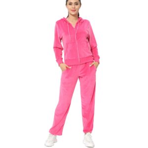 MINANUO Cute 90s Girls Velour Tracksuit Womens 2 Pieces Joggers Outfits for Women Pink Jogging Suits for Women Sweatsuits Set Soft Sport Pants(Pink 06,L)