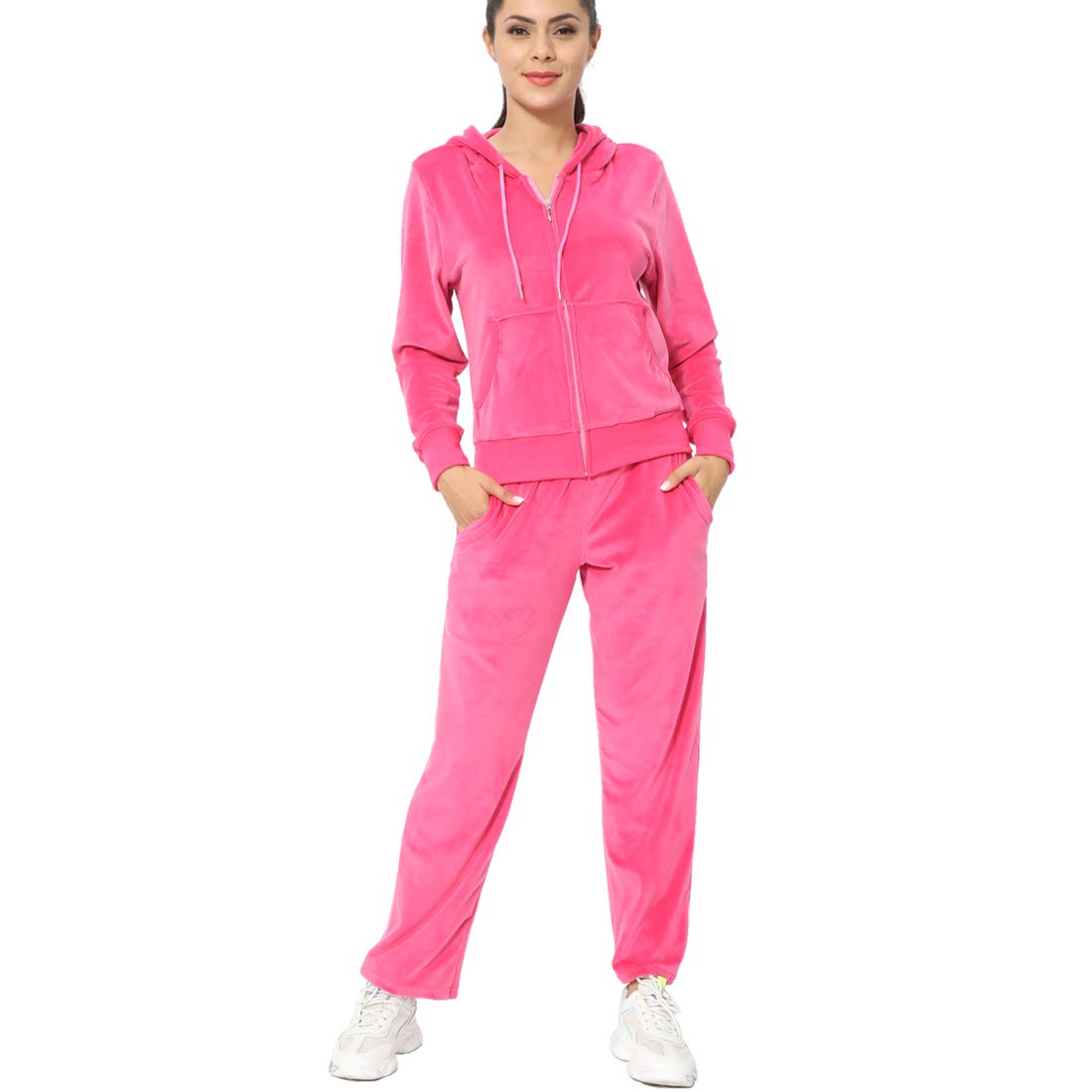 MINANUO Cute 90s Girls Velour Tracksuit Womens 2 Pieces Joggers Outfits for Women Pink Jogging Suits for Women Sweatsuits Set Soft Sport Pants(Pink 06,L)