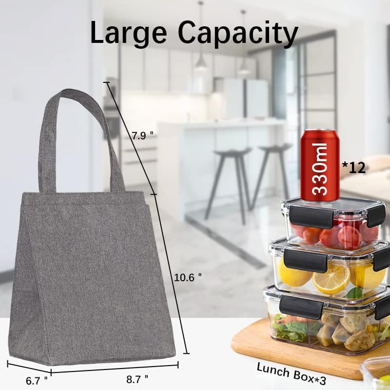 iknoe Lunch Bag Insulated Lunch Bags for Women & Men, 9L Reusable Lunch Tote, Portable Adult Thermal Large Lunch Cooler for Work Picnic (Grey)