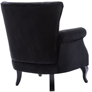 Kmax Velvet Club Chair Tufted Throne Chair Mid Century Accent Wingback Chair Padded Seating Wood Legs Home Club Bedroom Living Room, Black