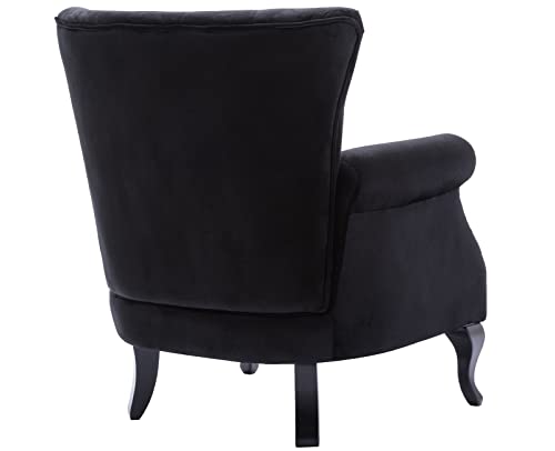 Kmax Velvet Club Chair Tufted Throne Chair Mid Century Accent Wingback Chair Padded Seating Wood Legs Home Club Bedroom Living Room, Black