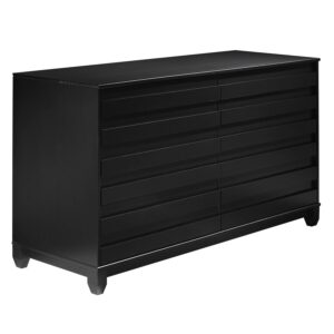 walker edison mack contemporary channel pull 6 drawer solid wood dresser, 58 inch, black