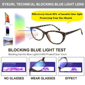 EYEURL 4 Pack Cat Eye Reading Glasses for Women, Blue Light Blocking Readers Lightweight Spring Hinge Anti Eyestrain UV Fashion Eyeglasses +1.50