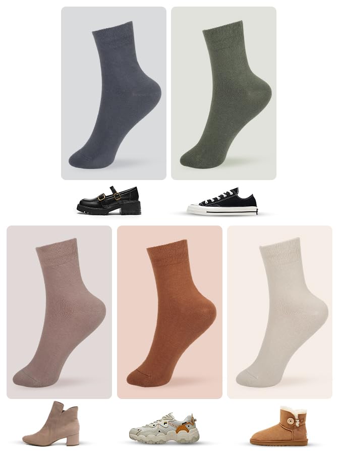 FGZ Womens Thin Cotton Socks, Casual Soft Cotton Socks Women Above Ankle Crew Socks 5 Pairs (5-9, Multicolored)