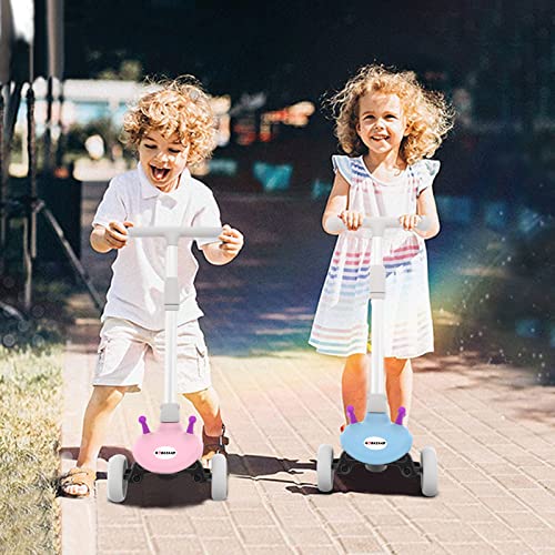 Electric Scooter for Kids Gobazaar, LED Light-up Wheels, 3 Height Adjustable, C-Shaped Handle, Lean-to Steer Design, 3 Wheel Scooter for Kids 2-10Y, Best Children's Gifts