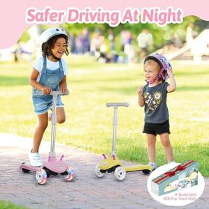 Electric Scooter for Kids Gobazaar, LED Light-up Wheels, 3 Height Adjustable, C-Shaped Handle, Lean-to Steer Design, 3 Wheel Scooter for Kids 2-10Y, Best Children's Gifts