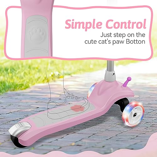 Electric Scooter for Kids Gobazaar, LED Light-up Wheels, 3 Height Adjustable, C-Shaped Handle, Lean-to Steer Design, 3 Wheel Scooter for Kids 2-10Y, Best Children's Gifts