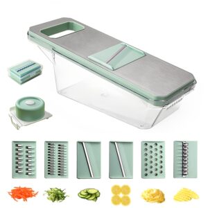 suuker mandoline slicer for kitchen, cheese grater vegetable spiralizer and veggie slicer for cooking, food slicer, kitchen gadgets organizer included (6 in 1, green)