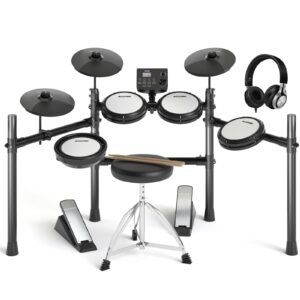 aodsk electric drum set with quiet mesh pads,electronic drum for beginner,usb midi,throne,headphones,sticks, included 15 kits and 195 sounds,aed-403