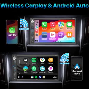 Double Din Car Stereo with Dash Cam - Voice Control Carplay, Android Auto, Steering Wheel Controls, 7" HD Touchscreen, Backup Camera, Bluetooth, Mirror Link, Subw, USB/TF/AUX, AM/FM Radio Receiver