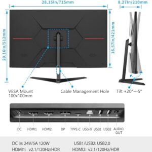 FYHXele 4K Gaming Monitor 144Hz 32inch, Fast UHD IPS Computer Monitor, 1ms, VESA Mountable, DSC， Built-in Speakers, Free-Sync, 1xDP1.4, 1xHDMI2.1, 1xHDMI2.0, 1xUSB-C, USB Hub, 95% DCI-P3, HDR400