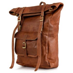 berliner bags vintage leather backpack leeds m, large waterproof bookbag for men and women - brown