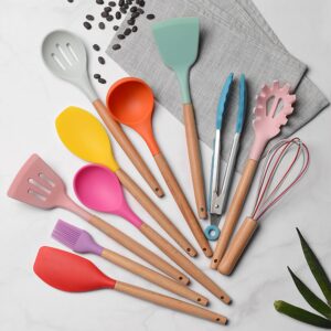 Keidason Silicone Kitchen Utensils Set, 12-piece Silicone Cooking Utensils Set Non-stick Cookware Is Heat-resistant, BPA-free, Stirring Kitchen Tools Set,Spoon,Tongs,Whisk,Brush,Spatula (Colorful)