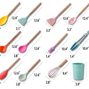 Keidason Silicone Kitchen Utensils Set, 12-piece Silicone Cooking Utensils Set Non-stick Cookware Is Heat-resistant, BPA-free, Stirring Kitchen Tools Set,Spoon,Tongs,Whisk,Brush,Spatula (Colorful)