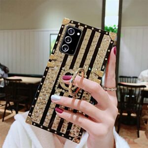 XiaYong for Samsung Galaxy A14 5G Case Fashion Square Box Women Design Gold Bling Glitter Rose Flower Soft Trunk Cover with Ring Kickstand Phone Skin,Gold