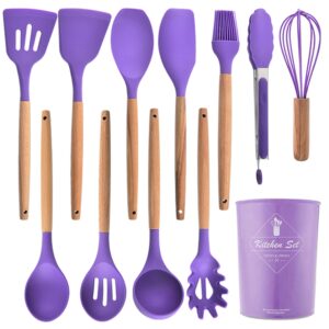 keidason kitchen silicone cookware set, 12-piece kitchen cookware non-stick cookware is heat-resistant, bpa-free, cooking tools, stirring kitchen tool set (purple)