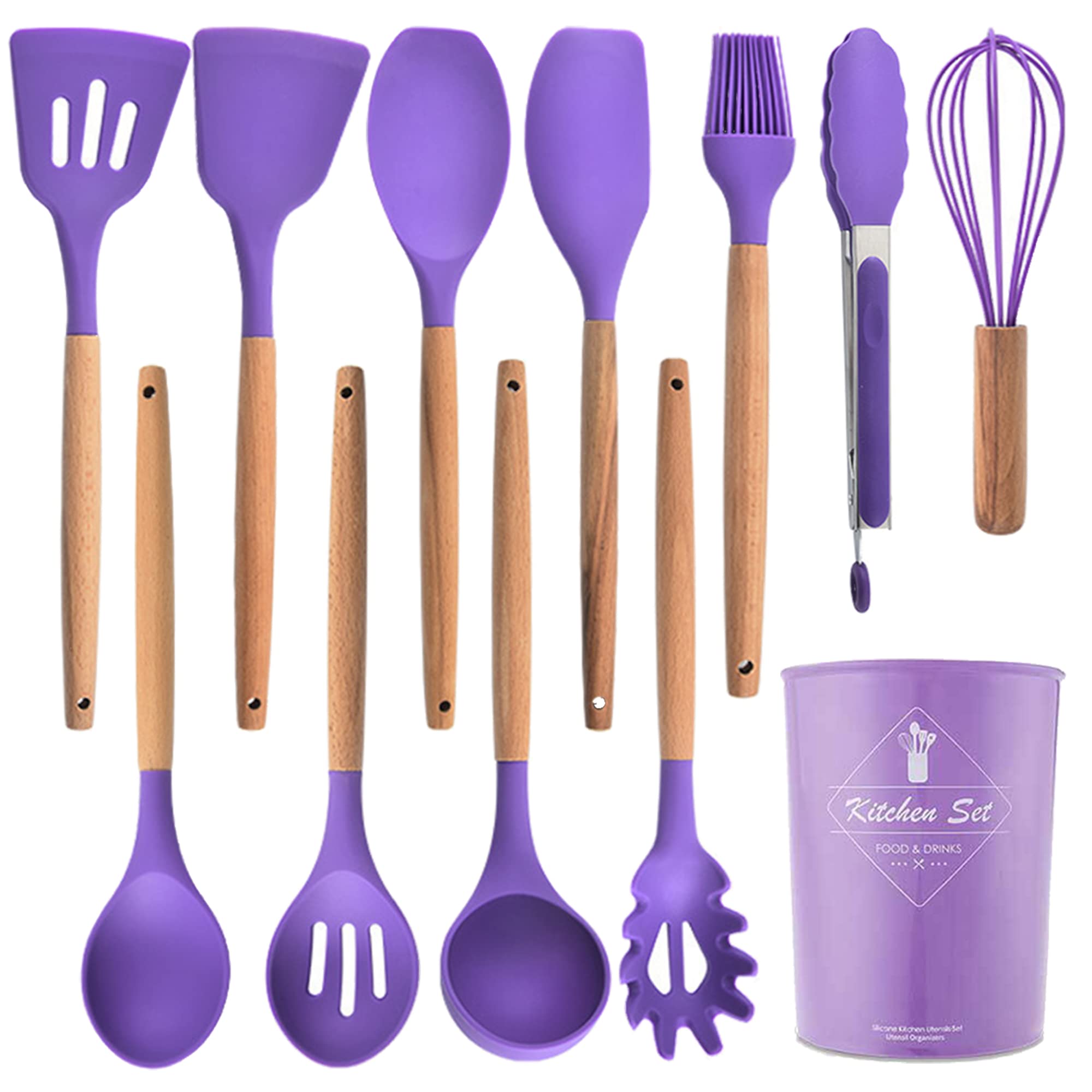 Keidason Kitchen Silicone Cookware Set, 12-piece Kitchen Cookware Non-stick Cookware Is Heat-resistant, BPA-free, Cooking Tools, Stirring Kitchen Tool Set (Purple)