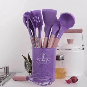 Keidason Kitchen Silicone Cookware Set, 12-piece Kitchen Cookware Non-stick Cookware Is Heat-resistant, BPA-free, Cooking Tools, Stirring Kitchen Tool Set (Purple)