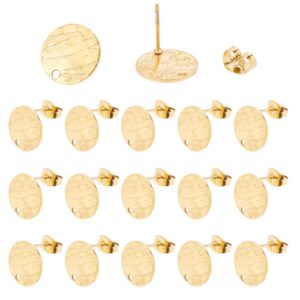 unicraftale 40pcs golden textured flat round stud earring findings circle disc stainless steel earring post with loop blank earring studs with ear nuts 1.4mm hole