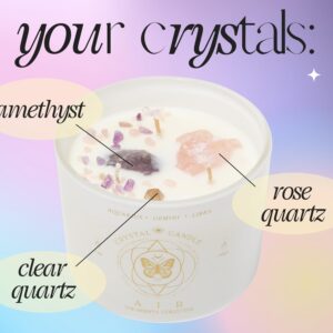 Healing Crystal Candle, 12oz - 3 wick Aquarius, Gemini, Libra Zodiac Candles with Crystals Inside. Zodiac Gifts for Women, Real Crystals and Healing Stones Manifestation Candle, Meditation Candle