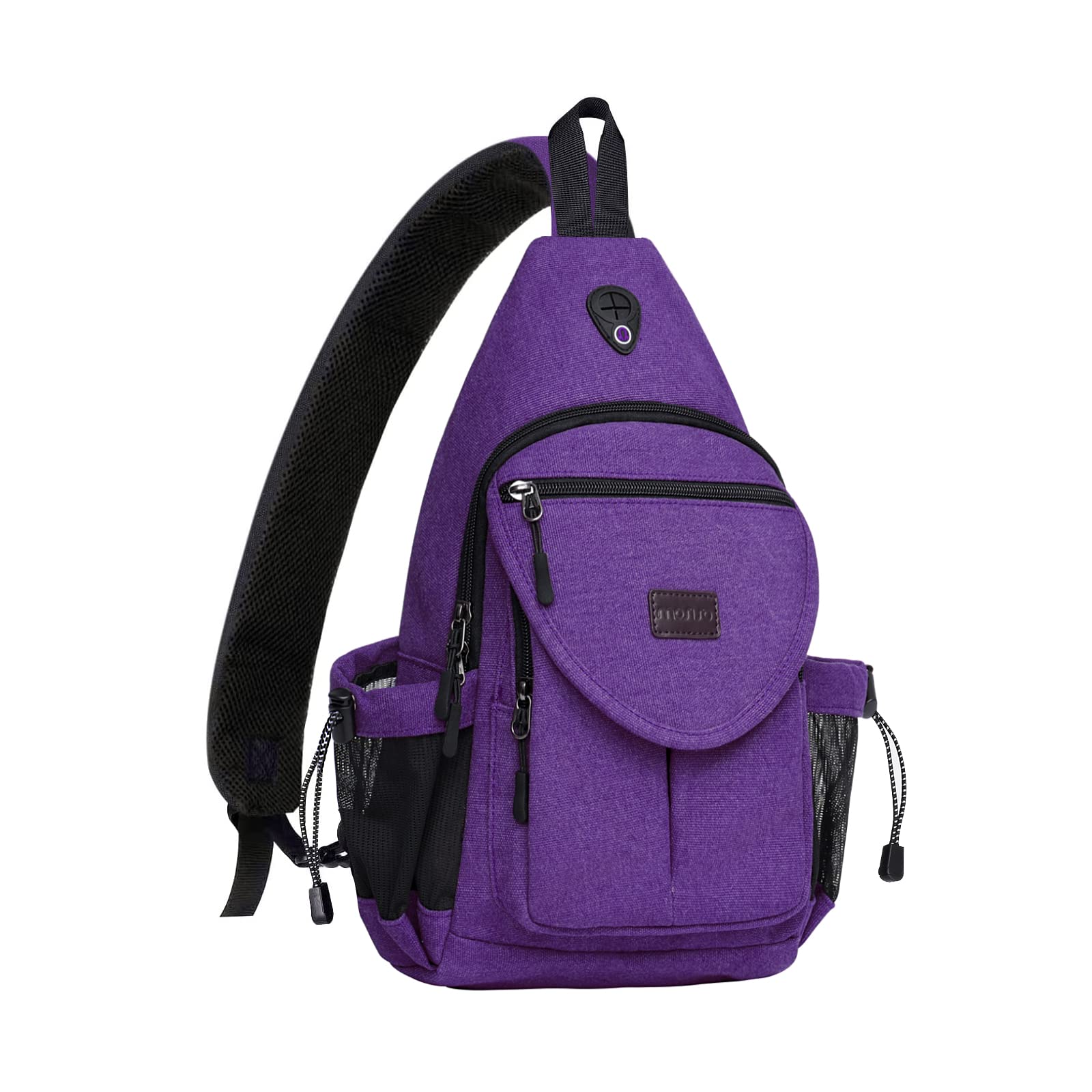 MOSISO Sling Backpack,Canvas Crossbody Hiking Daypack Bag with Anti-theft Pocket, Purple