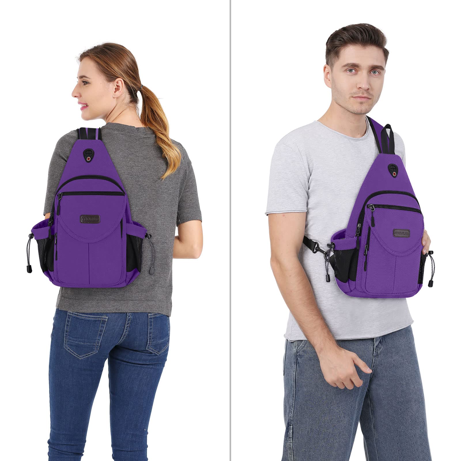 MOSISO Sling Backpack,Canvas Crossbody Hiking Daypack Bag with Anti-theft Pocket, Purple