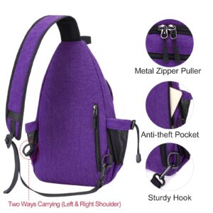 MOSISO Sling Backpack,Canvas Crossbody Hiking Daypack Bag with Anti-theft Pocket, Purple