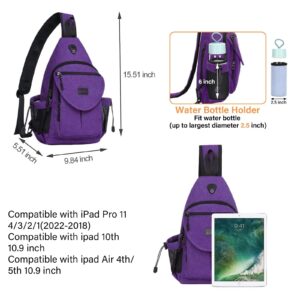 MOSISO Sling Backpack,Canvas Crossbody Hiking Daypack Bag with Anti-theft Pocket, Purple