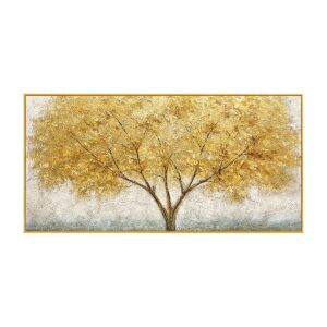 Gold Tree of Life Canvas Wall Art For Living Room -Hand Painted Gallery Wrapped Oil Painting for Bedroom-Framed 3D Wall Decoration for Office Kitchen 20x40 inches