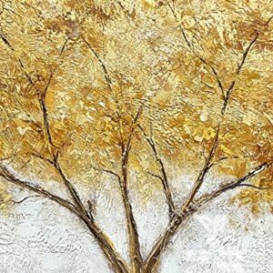 Gold Tree of Life Canvas Wall Art For Living Room -Hand Painted Gallery Wrapped Oil Painting for Bedroom-Framed 3D Wall Decoration for Office Kitchen 20x40 inches